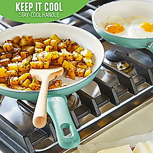 GreenLife Soft Grip Healthy Ceramic Nonstick, 8" 10" and 12" Frying Pan Skillet Set, PFAS-Free, Dishwasher Safe, Turquoise