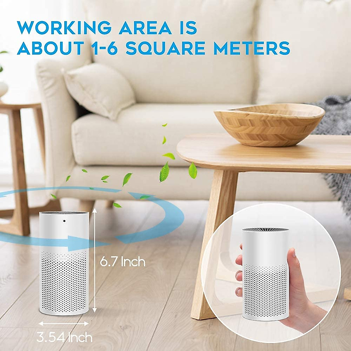 Mini Desktop Air Purifiers for Small Room and Bedroom, Low-noise Air Cleaner with HEPA Filter and USB Power Port