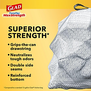 GLAD ForceFlexPlus Tall Kitchen Drawstring Trash Bags with Clorox, 13 Gallon White Trash Bag for Kitchen, Mountain Air Scent, 90 Count
