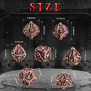 DND Dice Set Polyhedron Dice Skull Hollow Metal Dice for Dungeons and Dragons Role Playing Games PCCECQEE Dice 7PCS D&D Set Collection Gifts (Red)