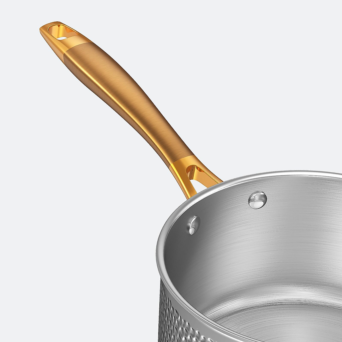 Homaz life 3-Quart Saucepan with Tempered Glass Lid, Tri-Ply Stainless Steel Cookware, Induction Ready, Compatible with All Cooktops, Dishwasher Safe, Non-Toxic, Gold-Colored Stay-Cool Handle