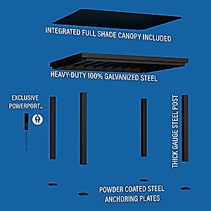 Backyard Discovery Trenton 12x10 All Season Galvanized Steel Pergola, Black, Sail Shade Soft Canopy, Rust Resistant, Support Wind and Snow, Patio, Deck, Backyard, Garden