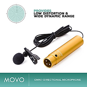 Movo LV-6 Pro Grade Omnidirectional XLR Lavalier Condenser Microphone, with 8.3mm Mic Capsule, Lapel Clip and Windscreen (48V Phantom Powered)