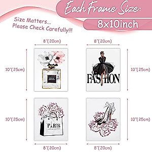 CoziTech Fashion Women Canvas Wall Art Framed, Modern Artwork for Girls Bedroom Wall Décor Pink Flowers Perfume Art Print Handbag High Heel Wall Picture Paintings for Women Room Décor. Set of 4. 8x10in - (Ready to Hang)