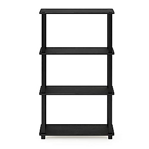 Furinno Turn-N-Tube 4-Tier Multipurpose Shelf Display Rack, Square Tube, Americano/Black & Turn-S-Tube 3-Tier Compact Multipurpose Shelf Display Rack with Square Tube, Black/Grey