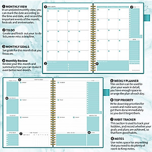 Weekly & Monthly Planner Undated Academic Planner Yearly Planner with Schedule 12 Month Life Journal Organizers Notebook Twin-Wire Binding Flexible Cover Pocket Pen Loop 53 Weeks (7" x 10")