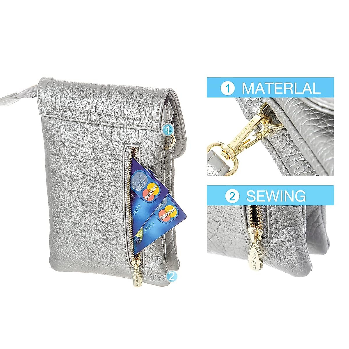 MINICAT Roomy Pockets Small Crossbody Bags Cell Phone Wallet Purses for Women(Silver)