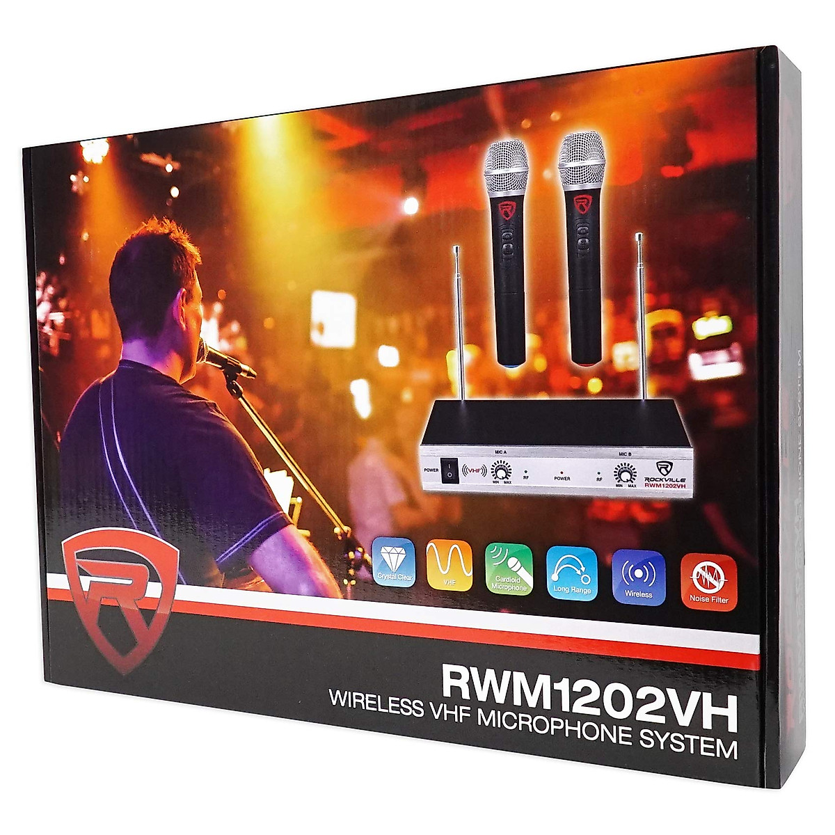 Rockville RWM1202VH VHF Wireless Dual HandHeld Microphone System/Metal Receiver