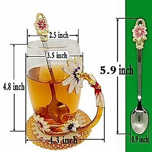 Glass Tea-Cup with Spoon, 12oz Leed-Free Enamel Coffee Mug is for Water Milk Juicer Beer; Tea-Health Cup Gift Women Her Men Birthday Teacher Girl-Friend in Lover Box Tiny Card, 3.5 x 2.5 x 4.8inches