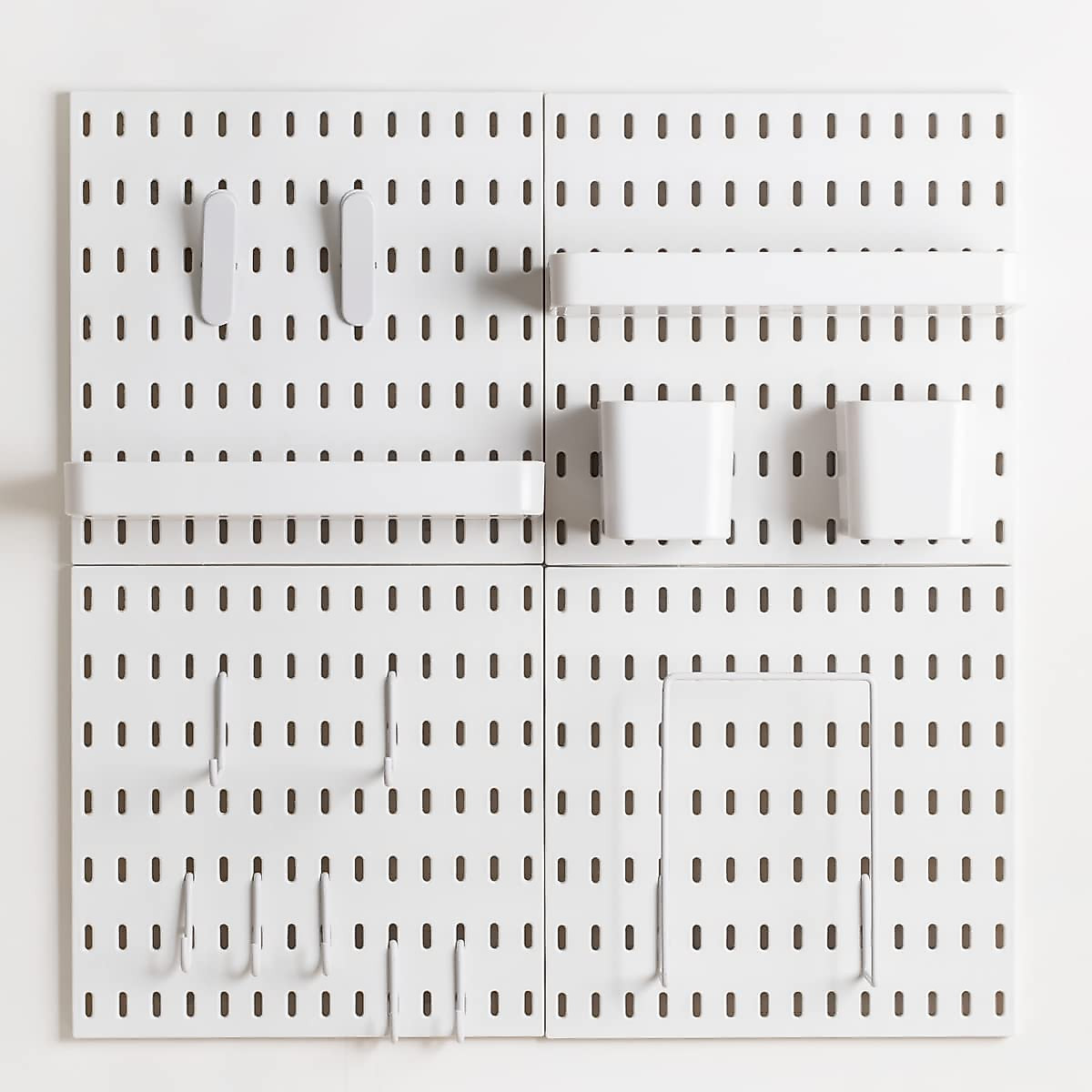 MULSAME Pegboard Combination Kit, Wall Mounted Storage Set with 8 Pegboards & 28 Accessories Hanging, White Peg Boards Organizer for Walls Display, Crafts Organization, Kitchen Organizer, 22" x 44"