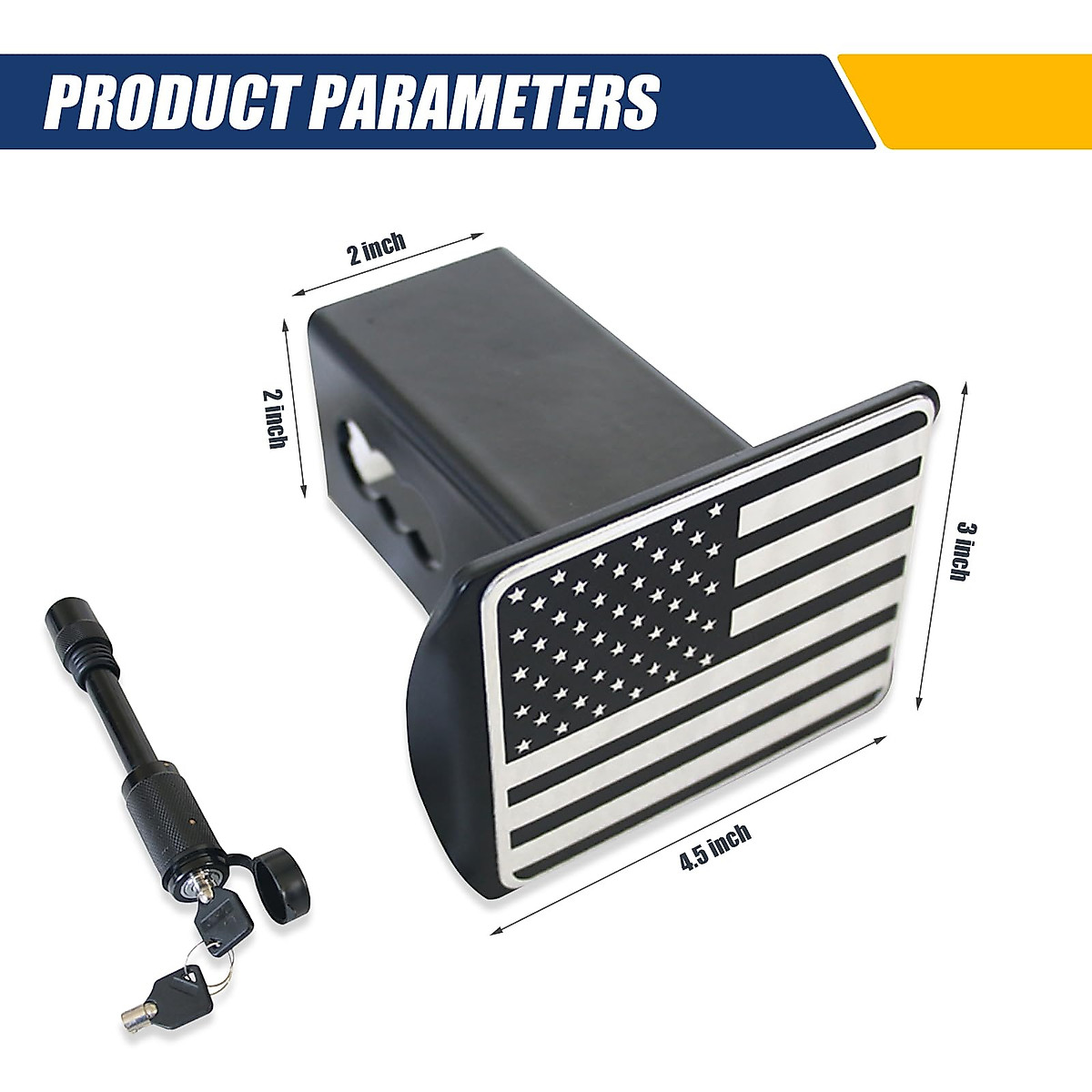 ZKFAR Pack-1 Trailer Hitch Cover, American Flag Plug Cover, Metal Rear Receiving Tube Cover, 2" Automotive Dust Plug, Protective Cover with Pin Bolt, Universal for Most SUVs, Trailers (Silver)