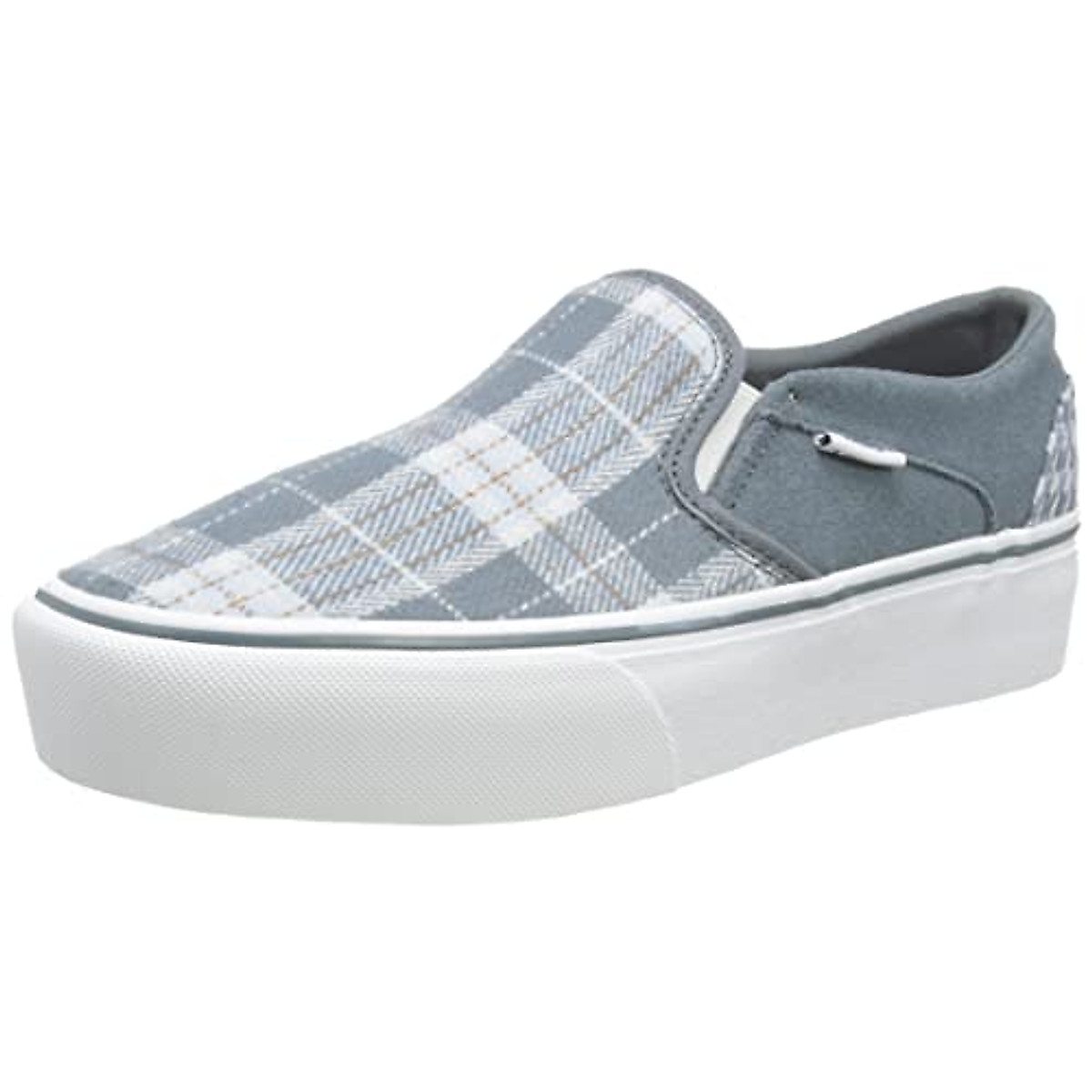 Vans Unisex Asher Platform Slip On Low Cut Design Skate Shoe Sneaker - Plaid Mix Dark Grey 7.5
