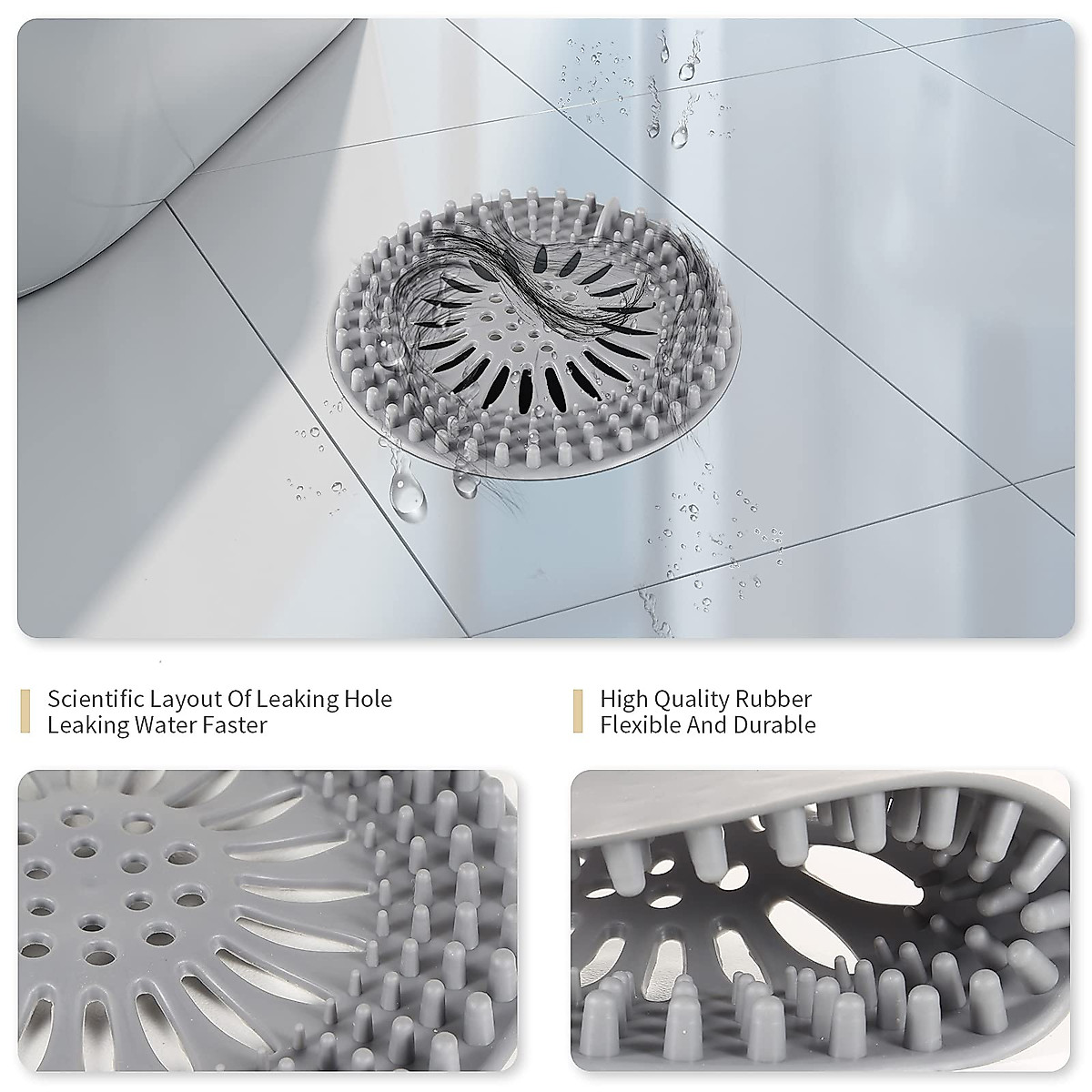 Uigos Hair Catcher Durable Silicone Hair Stopper Shower Drain Covers Easy to Install and Clean Suit for Bathroom Bathtub and Kitchen 4 Pack