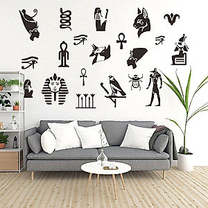 Removable Home Decoration Egypt Ancient Culture Wall Decal Pyramids God Anubis Eyes Wall Decor Stickers Art Vinyl Egyptian History Stickers for Bedroom JWH101 (Black)