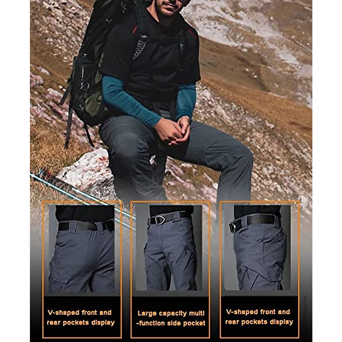 BIYLACLESEN Hiking Pants Mens Quick Dry Pants Mens Work Pants Breathable Pants Tactical Pants Tactical Army Pants Khaki Pants Mens Zipper Pockets
