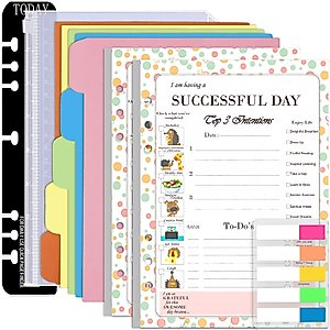 Rancco A5 Planner Inserts Daily Planner To Do List Refills, 90 Sheet 180 Page 6-Hole Successful Day Planner Refills w/Binder Divider, Pouch, Ruler, Index Tab for Filofax, Journal, Undated,5.7x8.3inch