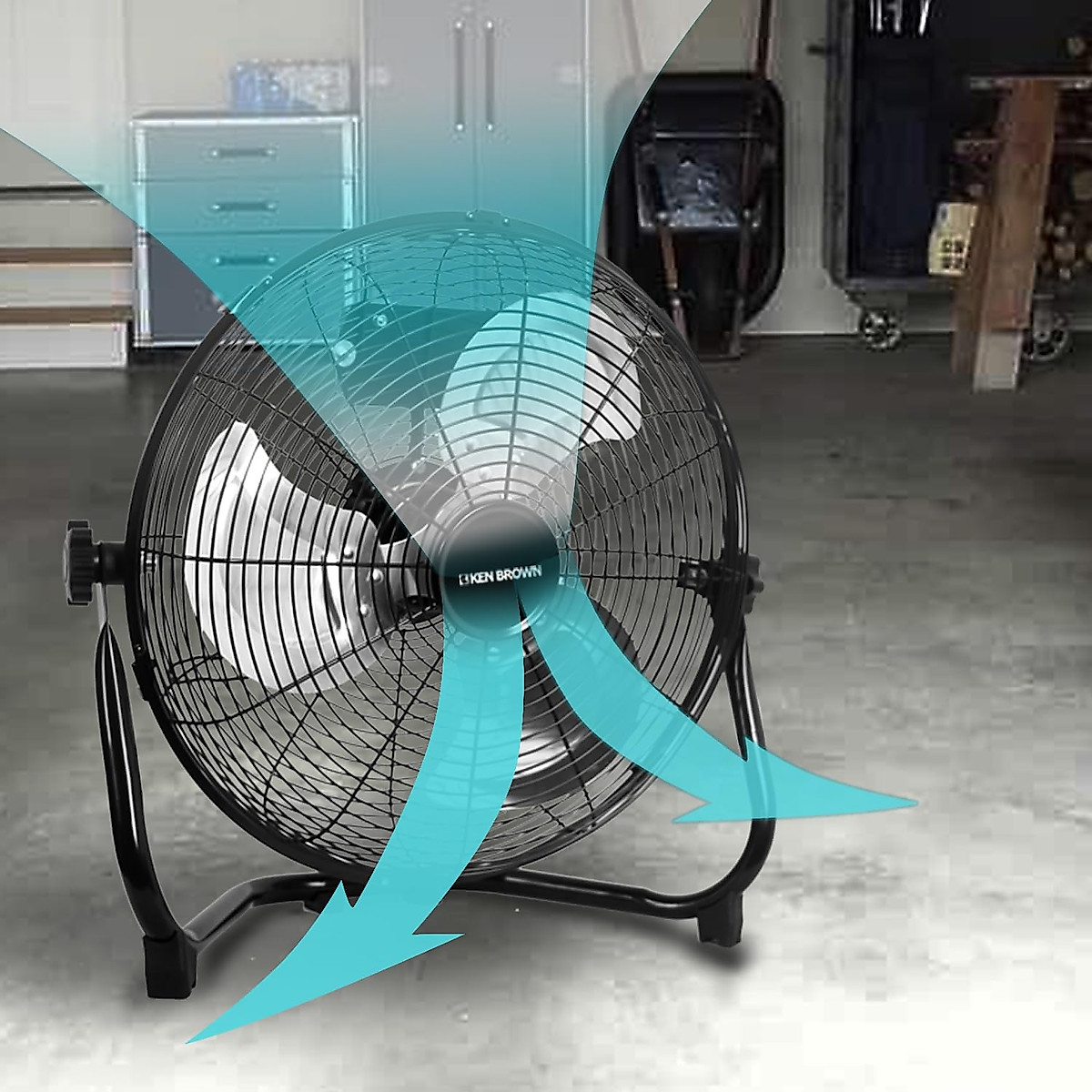 KEN BROWN 14 Inch High Velocity Floor Fan 3-Speed 360° Adjustable Tilting Powerful Airflow for Home,Residential Use, Black