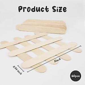 60 Pcs 8” Jumbo Popsicle Sticks for Crafts, Large Tongue Depressors Wood, Craft Sticks, Wax Stick, Stir Sticks, Wooden Sticks for Crafts, Wide Large Popsicle Sticks Bulk, Ice Cream Sticks