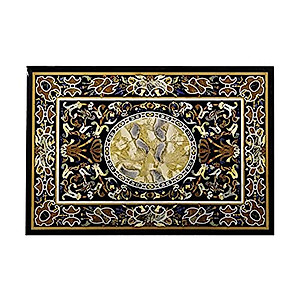 48" x 30" Inch Black Marble Dining Table/Coffee Table Italian Pietra Dura Design Outdoor Indoor Table, Office Table, Conference Table