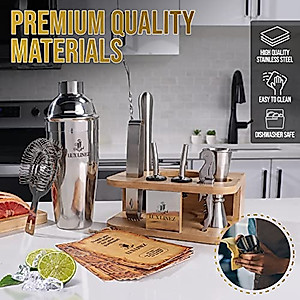 LUX LINEZ Bartender Kit-Cocktail Shaker Set with Anti-Slip Bamboo Stand-10 pcs Cocktail Set with All Essential Bar Tools-Cocktail Kit for Your Home and an Awesome Bar Set for a House Warming Gift