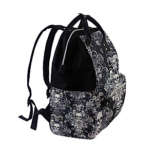 Diaper Bags Gothic Skull Damask Scary Halloween Fashion Mummy Backpack Multi Functions Large Capacity Nappy Bag Nursing Bag for Baby Care for Traveling