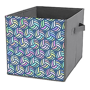 Volleyballs Colored Art Collapsible Storage Bins Cubes Organizer Trendy Fabric Storage Boxes Inserts Cube Drawers 11 Inch