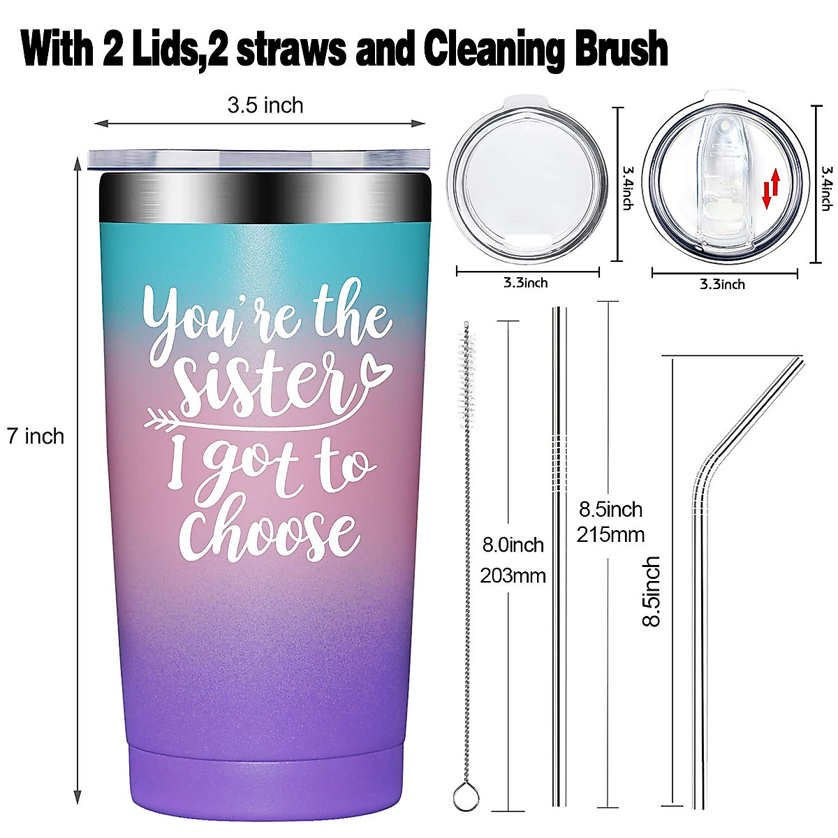 Fufandi Gifts for Best Friend - Best Friend Birthday Gifts for Women - Friendship Christmas Gifts for Female Friend - Gifts for Sister from Sister - You're the Sister I Got to Choose Tumbler