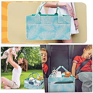 Felt Baby Diaper Caddy Organizer - Changing Table and Car Organizer for Diapers and Baby Wipes, Gift Registry For Baby Shower, Nursery Storage Basket and Bin, Green Leaves