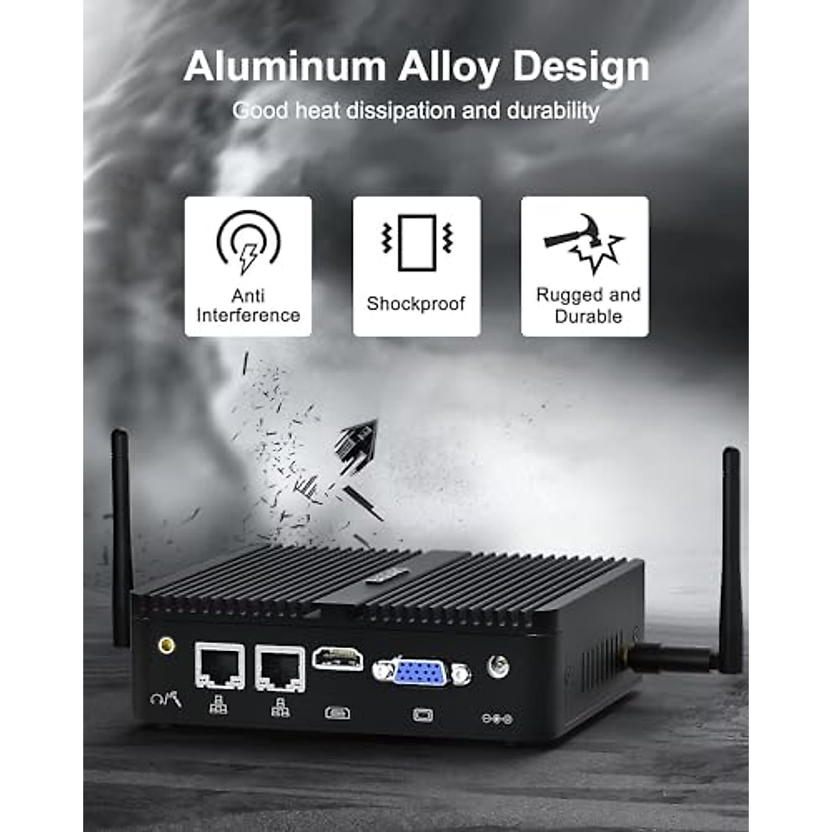 BASOARO Mini Industrial Computer, Micro PC, Celeron J4125 Processor, 8G RAM 1TB SSD, Gigabit Ethernet, 2*RS232 COM Port, HD/VGA Display, Dual Band WiFi, BT