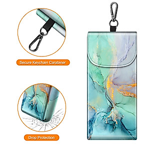 Fintie Double Glasses Case with Carabiner Hook, Portable Vegan Leather Eyeglass Case Anti-scratch Sunglasses Pouch, Emerald Marble