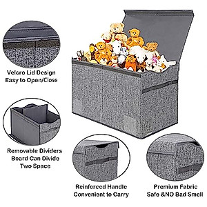 VICTOR'S Toy Box Chest, Collapsible Sturdy Storage Bins with Lids, Large Kids Toy Storage Organizer Boxes Bins Baskets for Kids, Boys, Girls, Nursery Room, Playroom, Closet, Home Organization, 26.8"x13.8" x16" (Dark Grey)