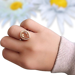 Halo Teardrop Pear Simulated Morganite Bridal Ring Rose Tone Plated 925 Sterling Silver, Size-6