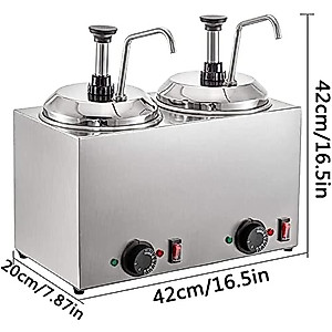 ANSNAL Commercial Hot Fudge Warmer, 1600W Cheese Sauce Warmer Pump Dispenser, 2 Grids Stainless Steel Food Warmer Chocolate Heated Pump for Hot Fudge Caramel Butter