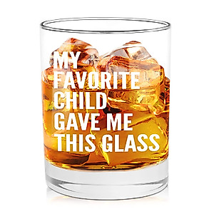 My Favorite Child Gave Me This Funny Whiskey Glasses Gifts for Dad Mom - Novelty Birthday Gifts for Parents, Men, Women, Him, Her, Mom Dad Gifts from Kids, Daughter, Son, Present for Parents, 11 oz
