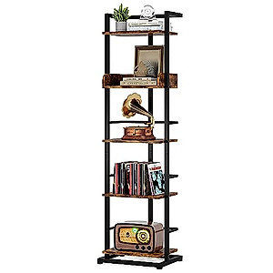 Hosfais Bookshelf 5-Tier Bookshelf: Tall Corner Bookcase Industrial Narrow Book Shelves Vintage Wood Bookshelf Storage Organizer Display Book Rack for Living Room Bedroom Office Home (Rustic Brown)