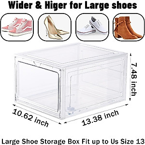 Rgqphantom Shoe Storage Box,Shoe Box with Acrylic Magnetic Door, Clear Plastic Stackable Shoe Box,Sneaker Storage Shoe Box,Fit up to US Size 12 (Clear, 1 pcs)