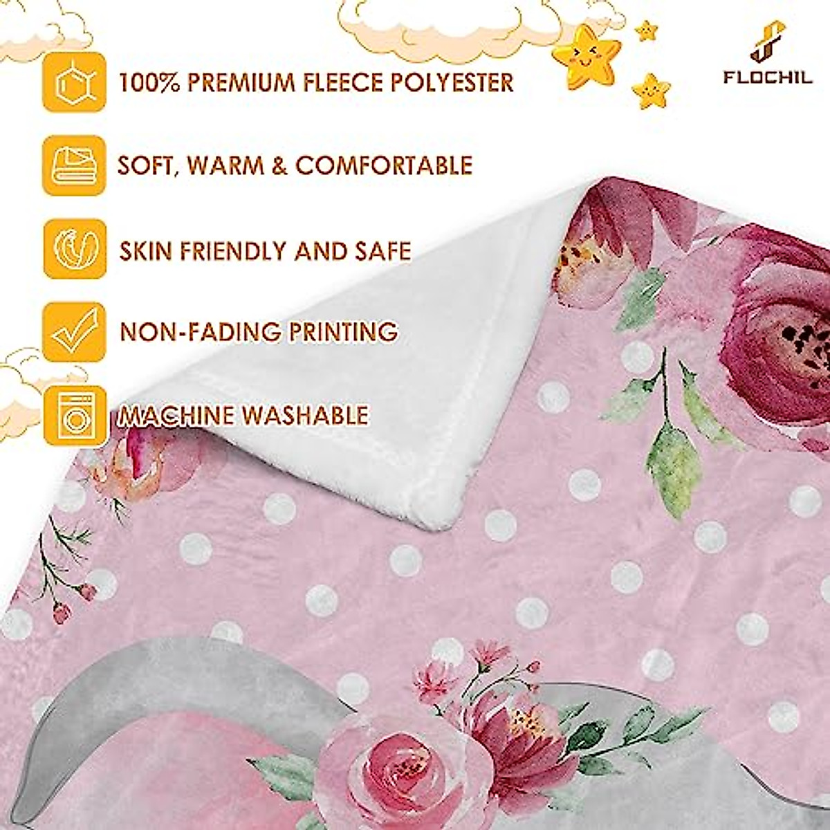 FLOCHIL Personalized Baby Blankets, Custom Baby Blanket - Baby Blanket with Name for Girls, Best Gift for Baby, Newborn Elephants Plush Fleece (30x40)