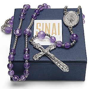 Our Lady Rosary Beads Catholic for Women, Miraculous Medal original Amethyst and Stainless Steel Rosary