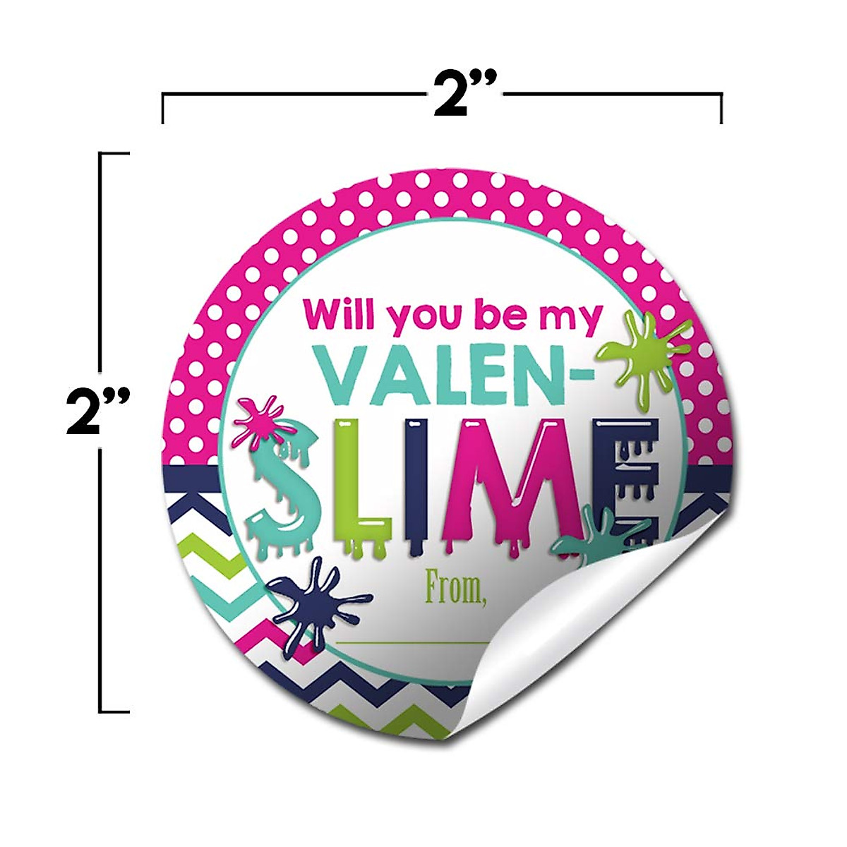 Slime Time Valentine Party Favor Sticker Labels, 40 2" Party Circle Stickers by AmandaCreation, Great for Classroom Valentines, Envelope Seals, Gifts & Treats