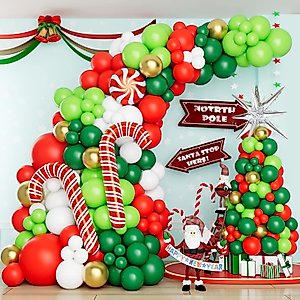 CboDeco Christmas Balloon Garland Arch Kit with 125pcs Balloons (Red, Green, White) for Christmas Party Decorations