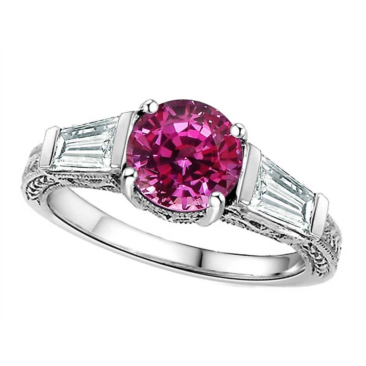 Star K Round 7mm Simulated Pink Tourmaline Ring Sterling Silver Size 4
