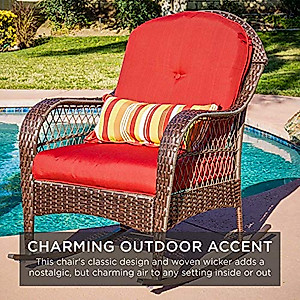 Best Choice Products Outdoor Wicker Patio Rocking Chair for Porch, Deck, Poolside w/Steel Frame, Weather-Resistant Cushions - Red