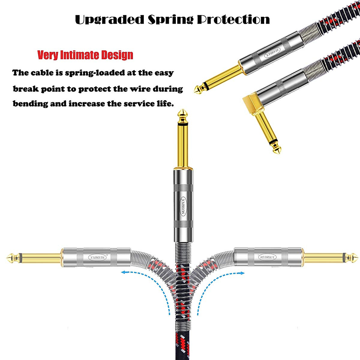 NUOSIYA 1/4 Inch TS to TS Electric Guitar Cable Braided Guitar Amp Cord Flex Instrument Cable for Electric Guitar, Bass AMP, Keyboard, Mixer, Equalizer (Braided Black White, 10FT)