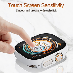 TSOGIA 2 Pack Hard PC Case for Apple Watch Ultra/Ultra 2 Screen Protector 49mm, with 9H Tempered Glass Screen Protector, Full Protective Cover for iWatch Ultra Accessories 49mm,White