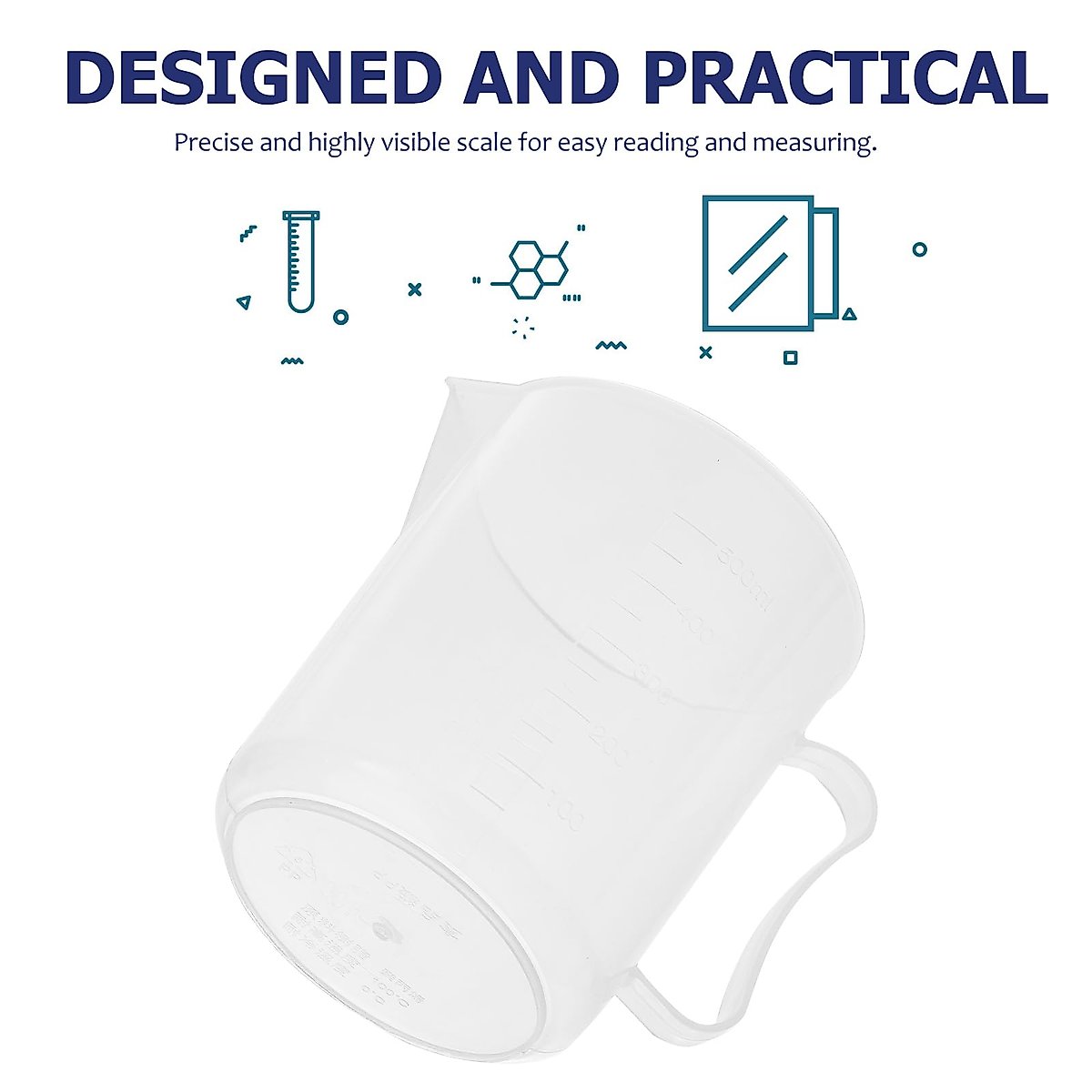UEETEK Measuring Cup 500ml Plastic Graduated Cup : Lab Measuring Cup with Handle - Liquid Measuring Cups Measurement Beaker for Laboratory Science Experiments