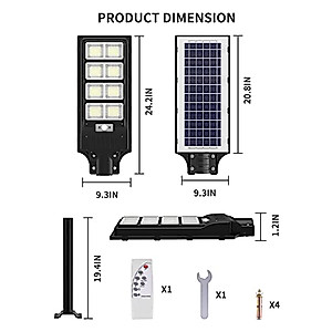 papasbox Solar Street Light 400W - 6500K LED Solar Power Street Lights with Panel 10000LM Dusk to Dawn Outdoor Flood Lighting Waterproof IP65 Exterior Motion Sensor Security Pole Lamp for Yard Garden