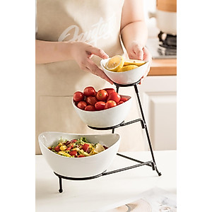 LAUCHUH 3 Tier Serving Tray, Chip and Dip Serving Set Oval Serving Bowl Set Serving Dish for Entertaining Easter Thanksgiving Christmas Dessert, Appetizer, Candy, Vegetable, Black