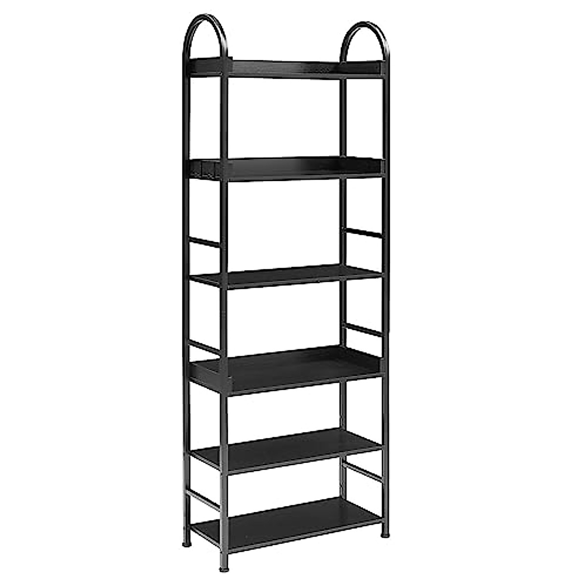 DHAEY 6 Tiers Bookshelf,70.8" Tall Bookcase with Round Top,Industrial Book Rack Display Shelves Organizer with Metal Frame for Living Room,Office,Bedroom,Adjustable Foot Pads,Black