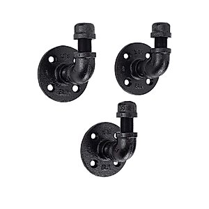 Towel and Robe Hook Set by Pipe Decor, Heavy Duty DIY Style, Rustic and Chic Industrial Iron Pipe Electroplated Black Finish, 3 Hooks Perfect for Bathroom Towels, Robes, or Coats, Oil and Rust Free