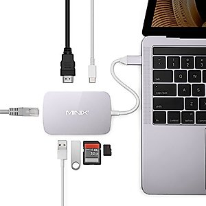 MINIX 7 in 1 USB-C Multiport Adapter with GLAN,4K @ 60Hz,2X USB 3.0, USB-C for Power Delivery, Micro SD and SD Card Readers, Compatible with macOS, iPadOS and Windows 10 OS. (Space Gray)